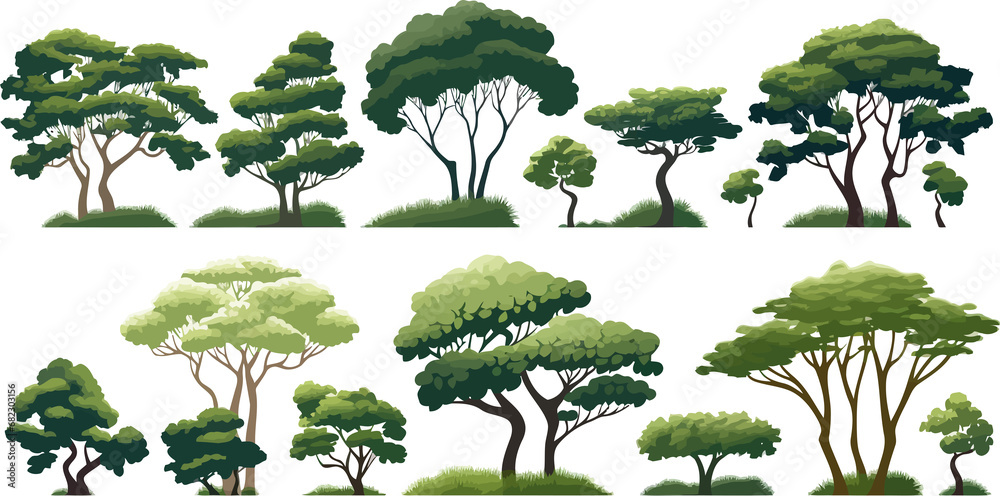 savannah trees set isolated vector style with transparent background ...