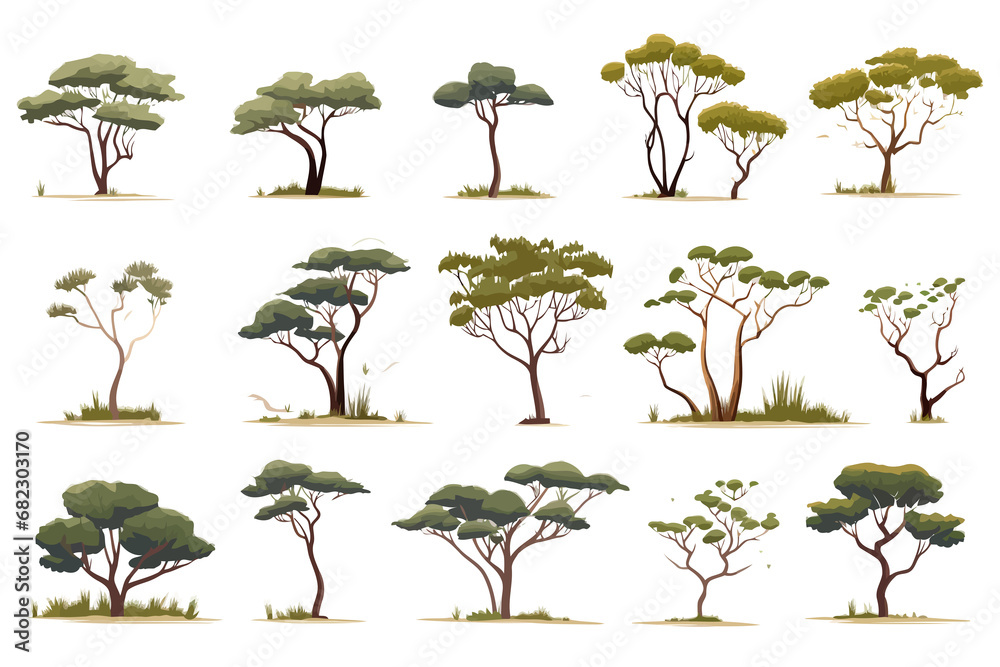 savannah trees set isolated vector style with transparent background ...