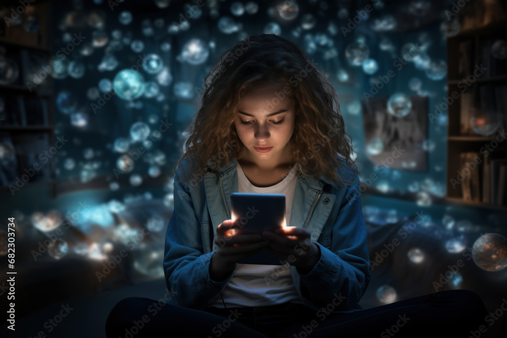 A woman scrolling through social media, navigating the impact of ...