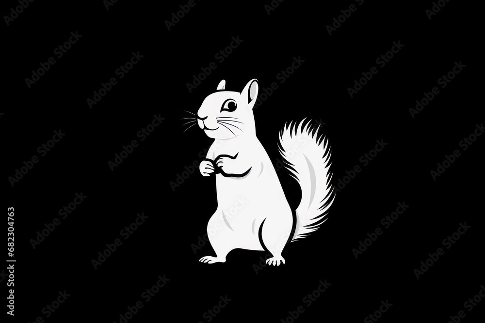 a black and white image of a squirrel on a black background with the ...