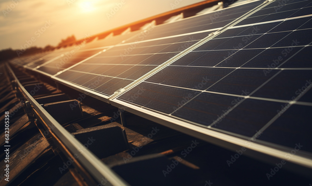 Solar panels sustainable electrical power plant with rows of solar ...