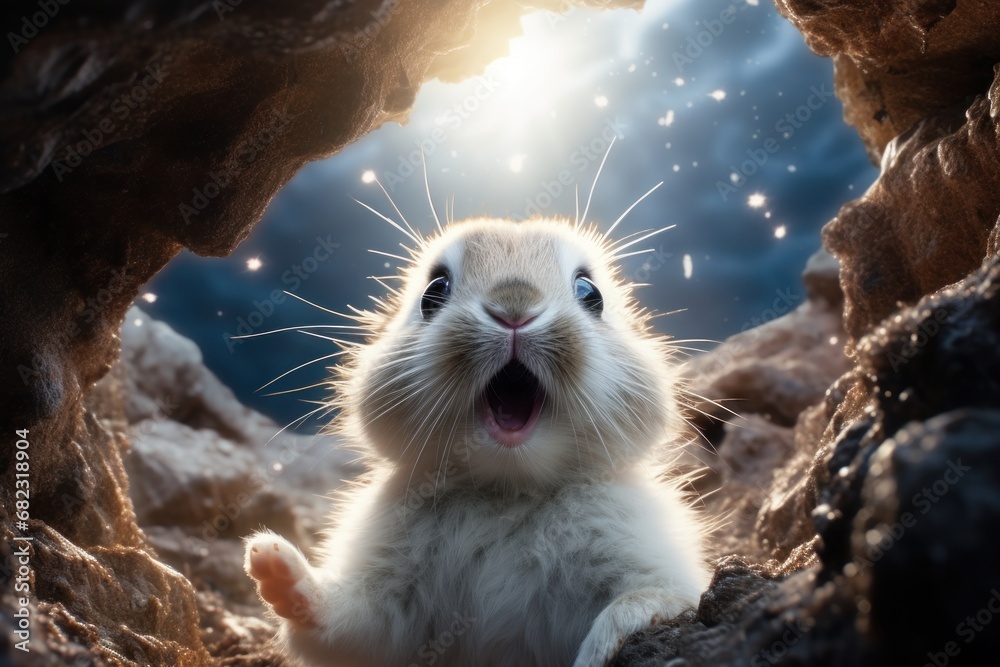 a close up of a cat in a cave with its mouth open and it's mouth wide ...