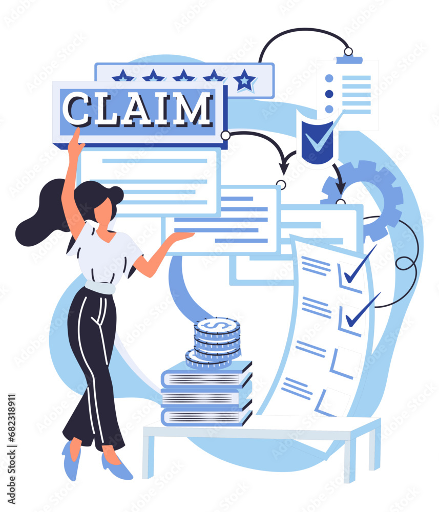 Claim application vector illustration. Filling out claim application is ...
