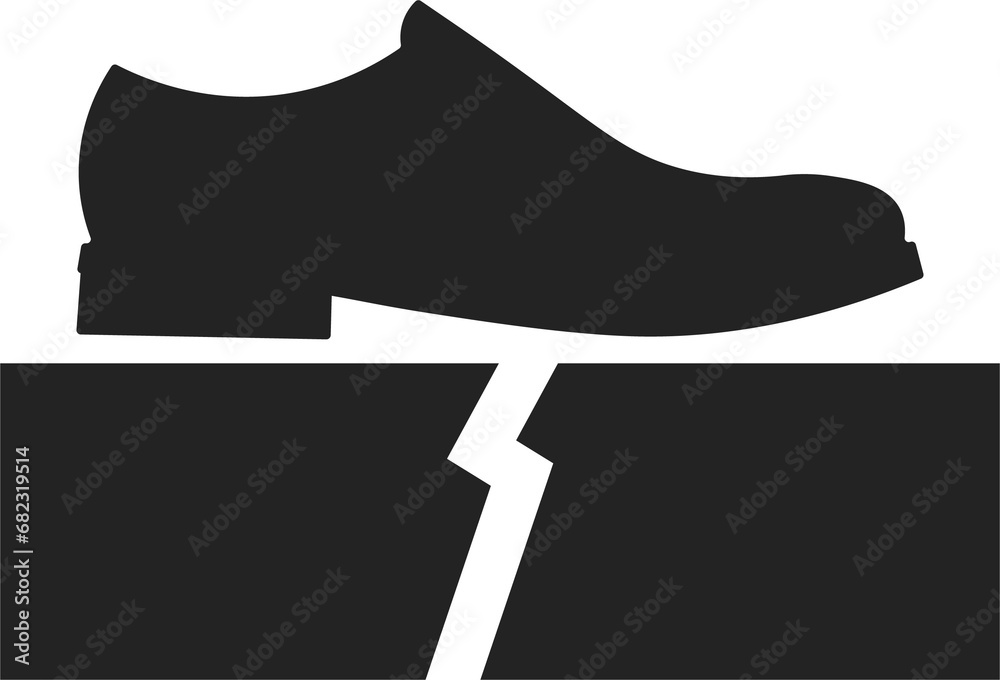 Isolated pictogram icon of shoe foot stem on damage box, for fragile ...