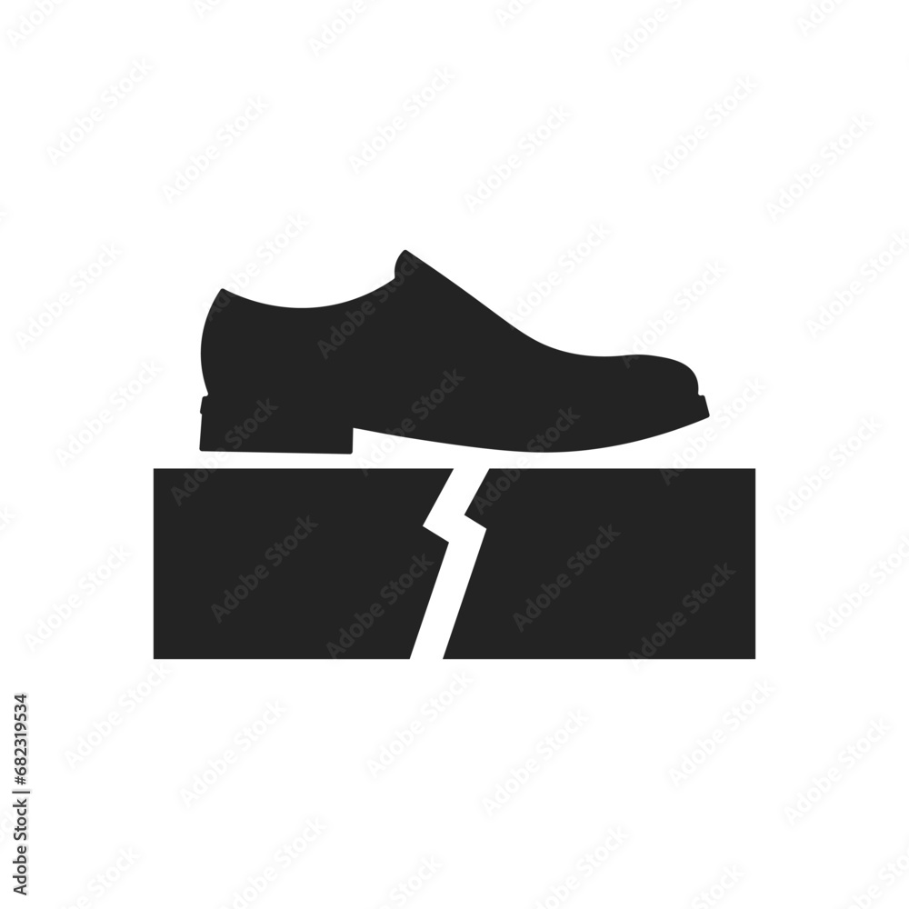 Isolated pictogram icon of shoe foot stem on damage box, for fragile ...