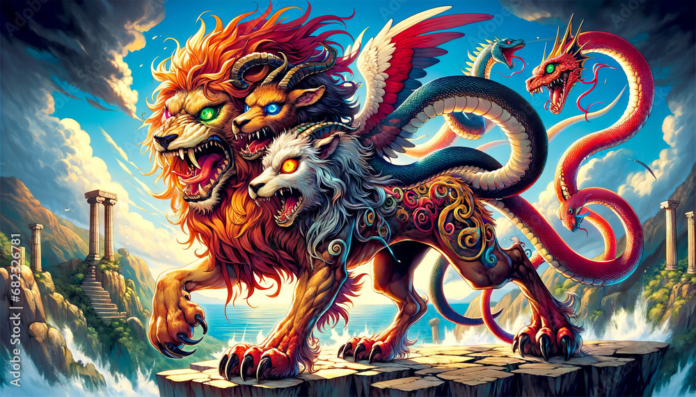 Anime-style depiction of the Chimera, set in a 16:9 ratio. Stock ...