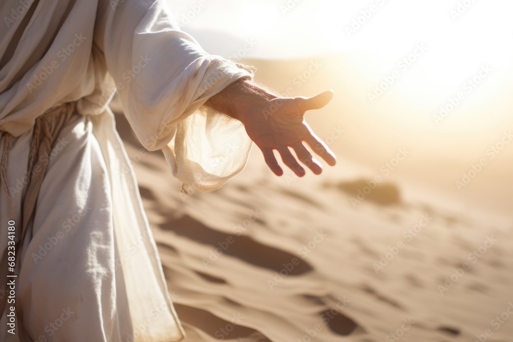 Jesus Christ against bright light background. Easter and resurrection ...