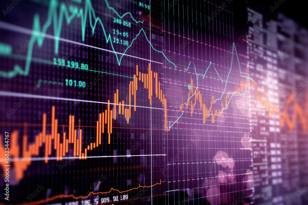 graphique de marché boursier, schéma de chandelier avec courbe de ...