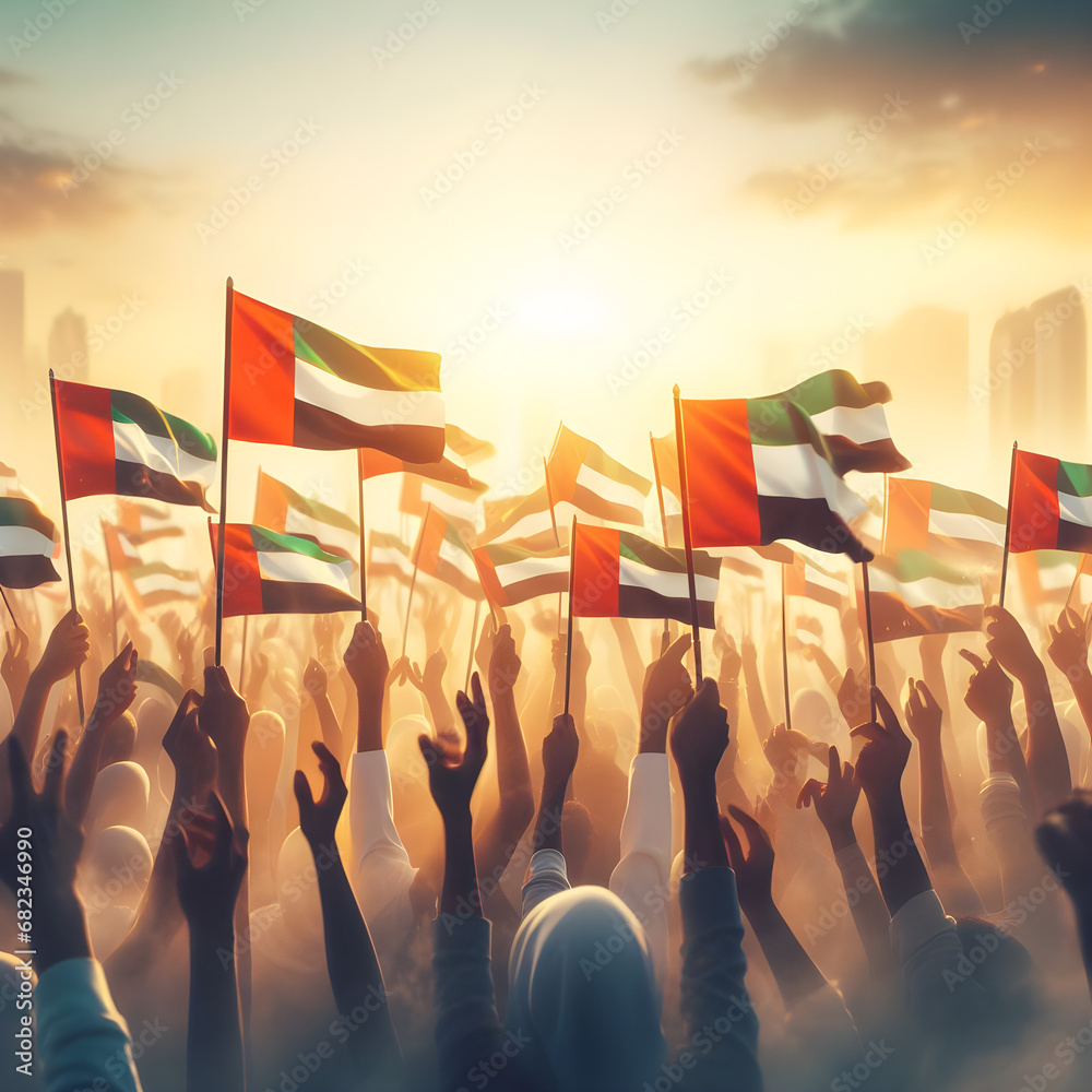 UAE flag flying. UAE National Day illustration. AI Art Generated. Stock ...