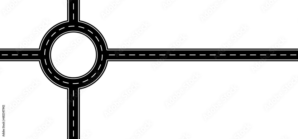 Roundabout, intersection. Winding road. Curved road with white markings ...