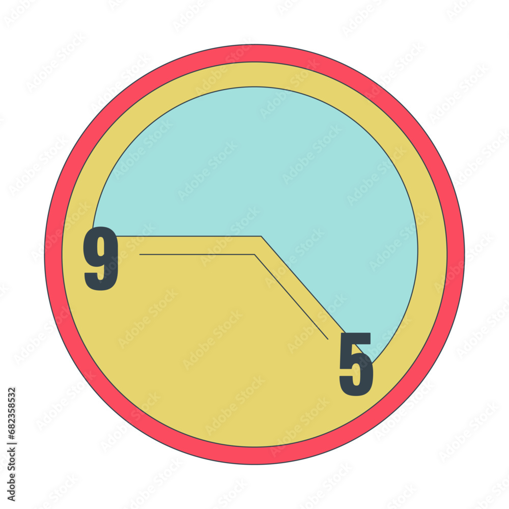 Working hours 9 to 5 clock 2D linear cartoon object. Work life balance ...