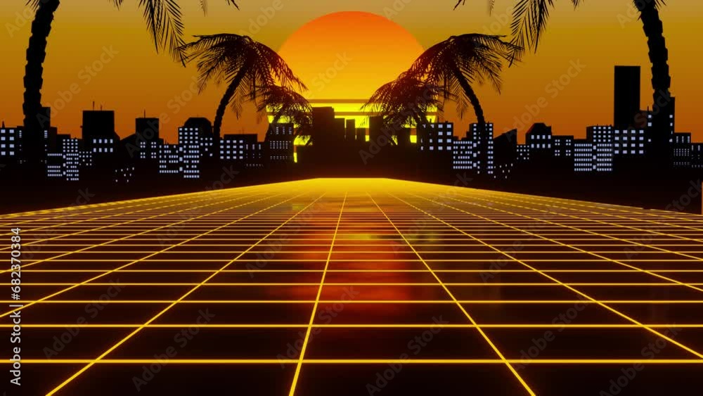 Synthwave Sunset: 80s Style Animation Background in Motion - Seamless ...