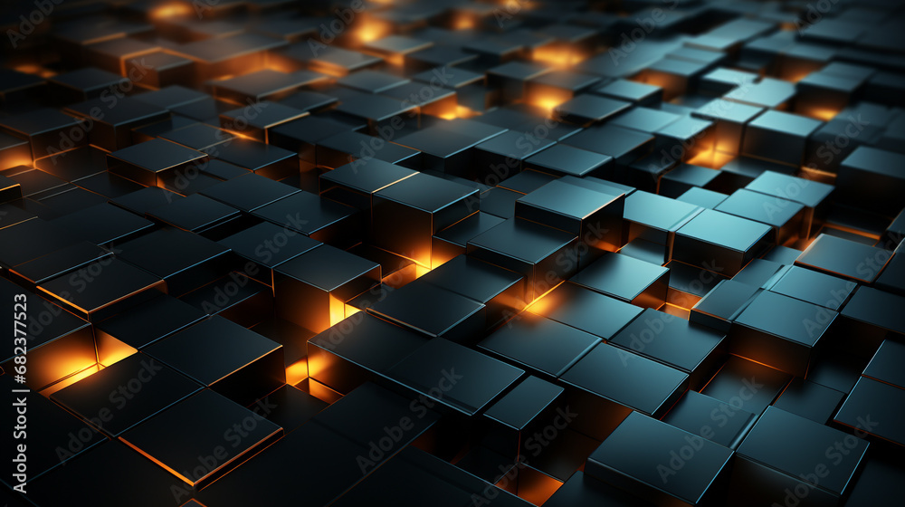 Square and cube pattern with random rules. 3D image with different ...