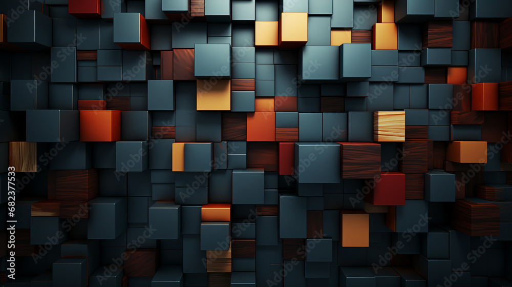 Square and cube pattern with random rules. 3D image with different ...