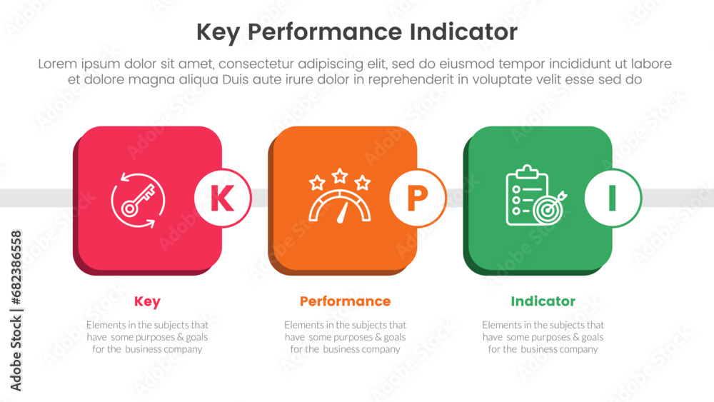 kpi key performance indicator infographic 3 point stage template with ...