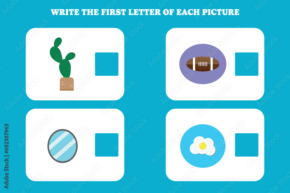 Write the first letter of each picture. Educational game for preschool ...