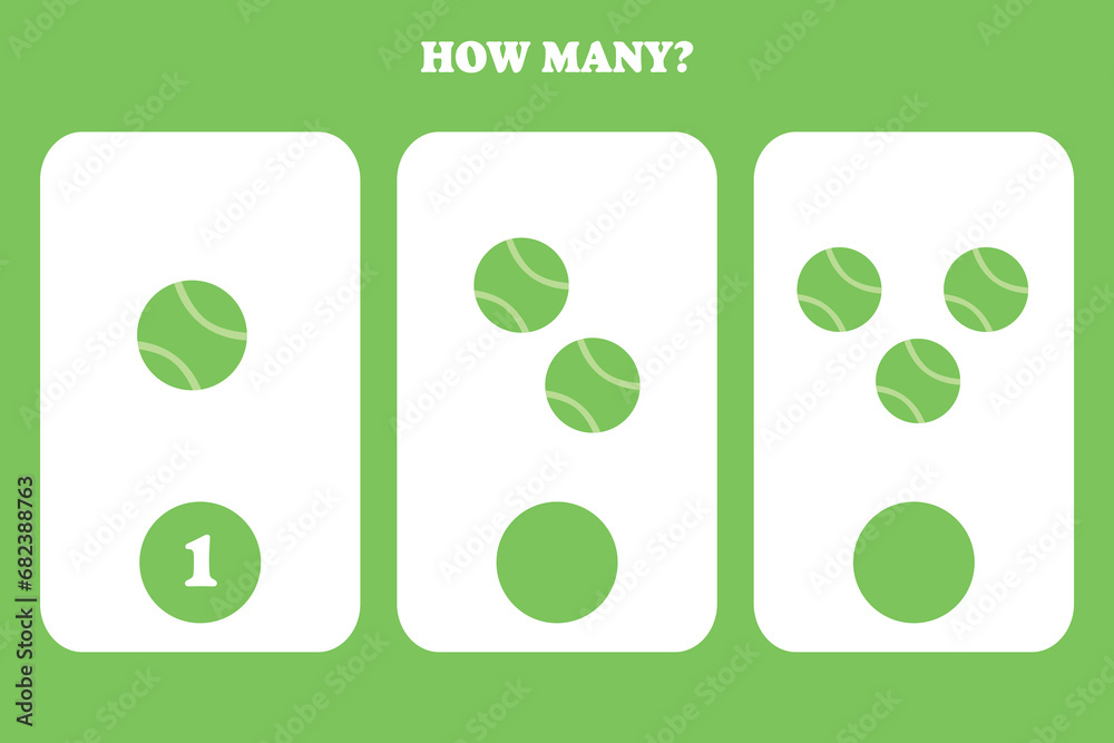 Counting game for kids. How many tennis ball are there? Educational ...