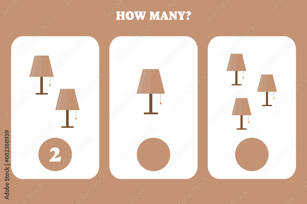 Counting game for kids. How many lamp are there? Educational worksheet ...