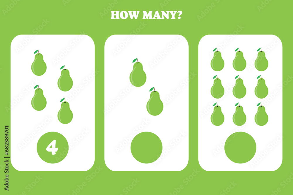Counting game for kids. How many pear are there? Educational worksheet ...