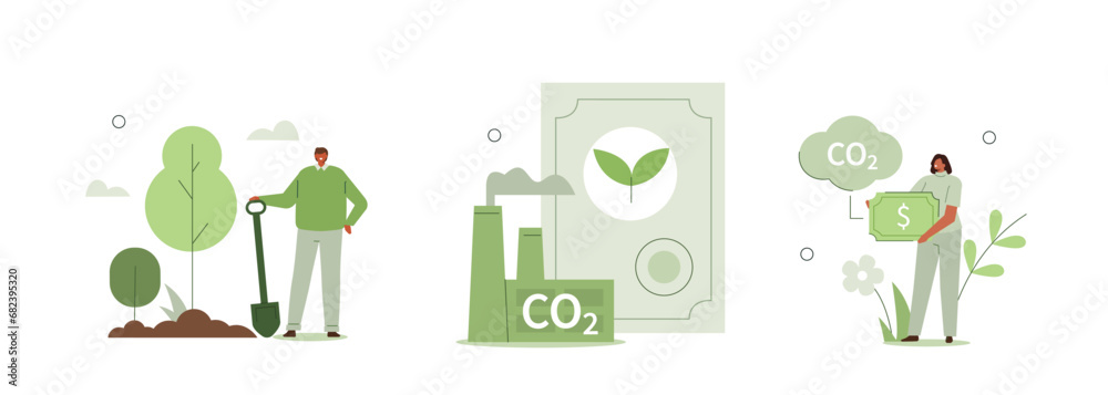 Carbon credit or offset concept illustration. Collections of ...