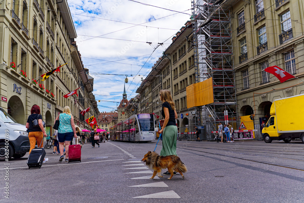 Old town with flags waving at open day of federal mile because of 175 ...