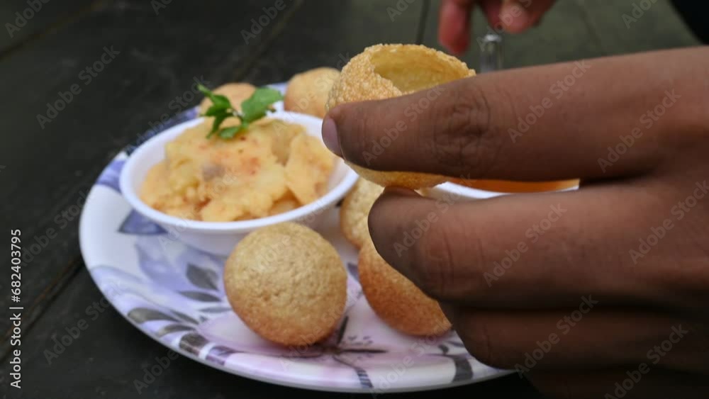 Delicious Panipuri. Its other names Golgappa and Puchka. It is a famous ...