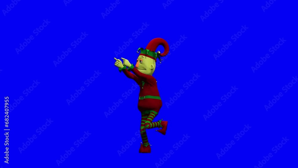 puppet elf santa helper is doing a shuffle dance circle step on side ...