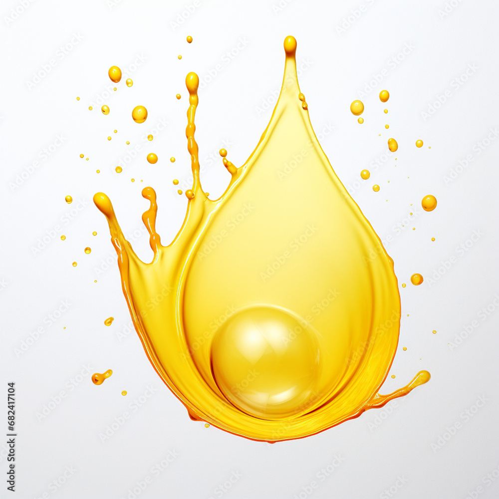 yellow oil droplet falling on to a white background created with ...