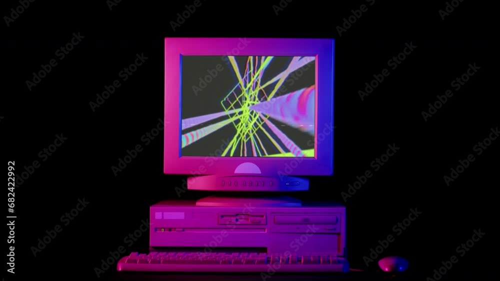 Retro pc with vintage screen saver, for chroma key green screen, Old ...