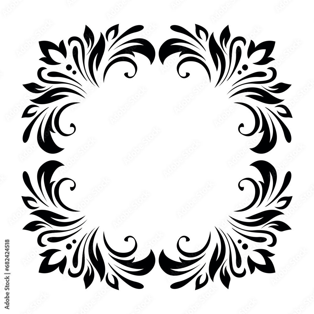 Vintage Frame Wreath Border Of Stylized Leaves Flowers And Curls