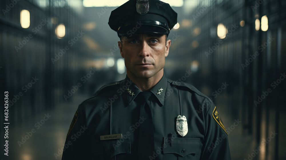 Prison Guard Portrait Jail Setting Portrait. Officer in Uniform ...
