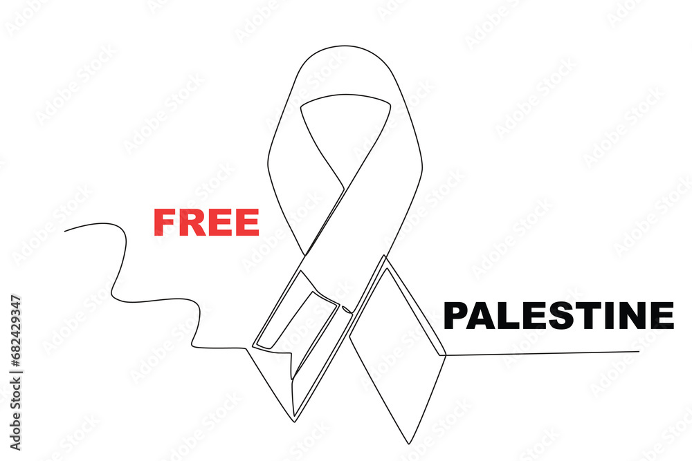 A ribbon defending Palestine. Palestine solidarity one-line drawing ...