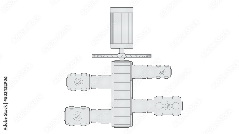 Reciprocating compressor vector drawing showing a four (4) throw ...