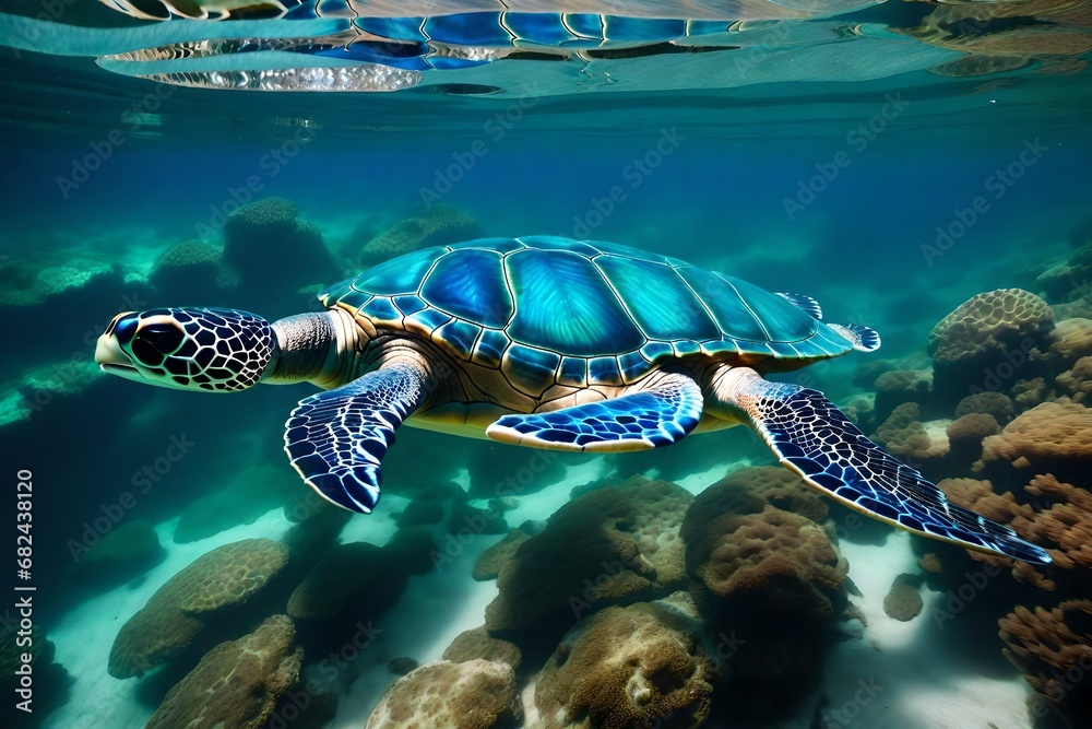 With a gentle flick of its flippers, a sea turtle propels itself ...