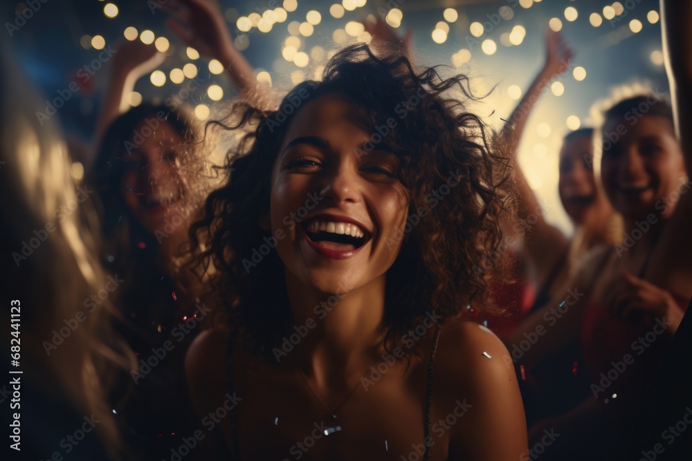 A group of women dancing at a lively party. This image can be used to ...