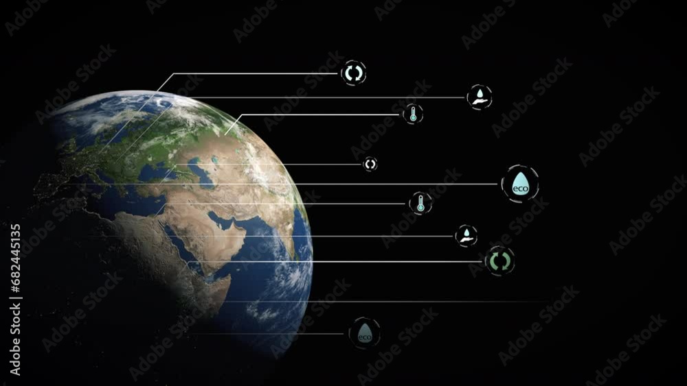 Satellite view of planet Earth lit by sun. Augmented reality with ...