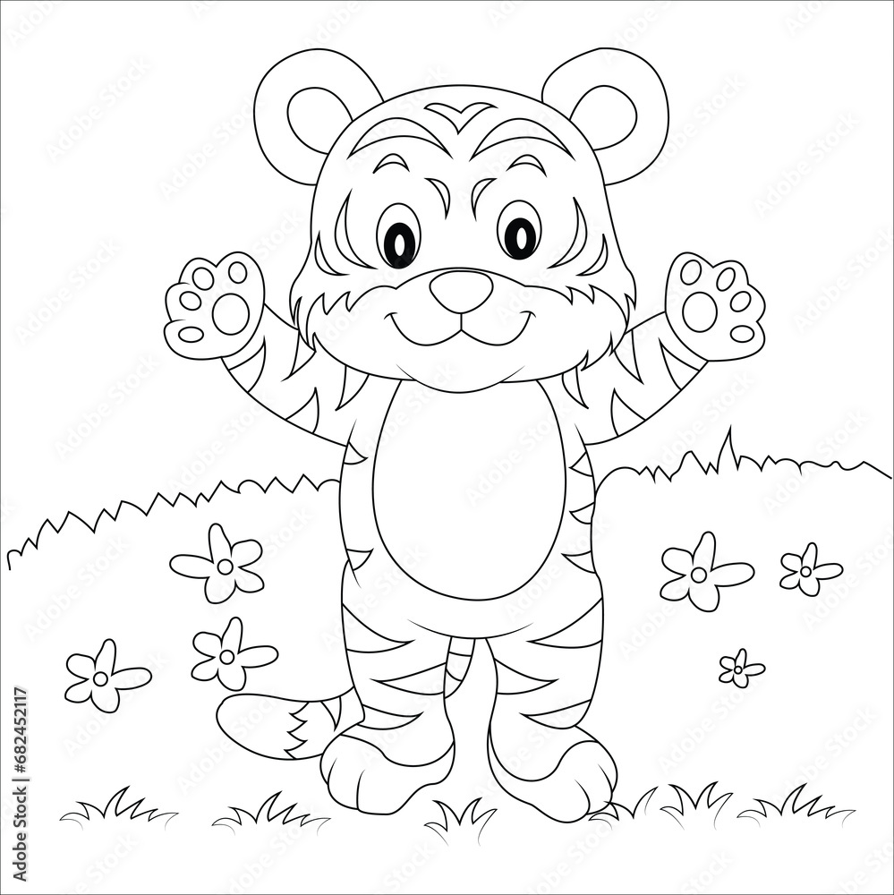 Tiger coloring page for kids Stock Vector | Adobe Stock