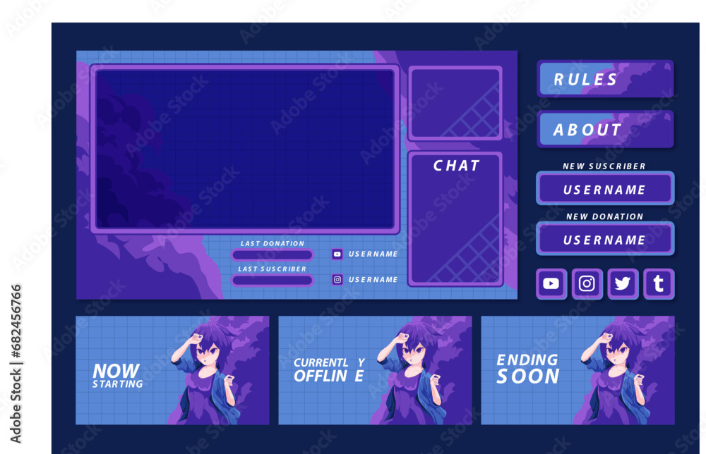 anime gaming stream panel element design Stock Vector | Adobe Stock