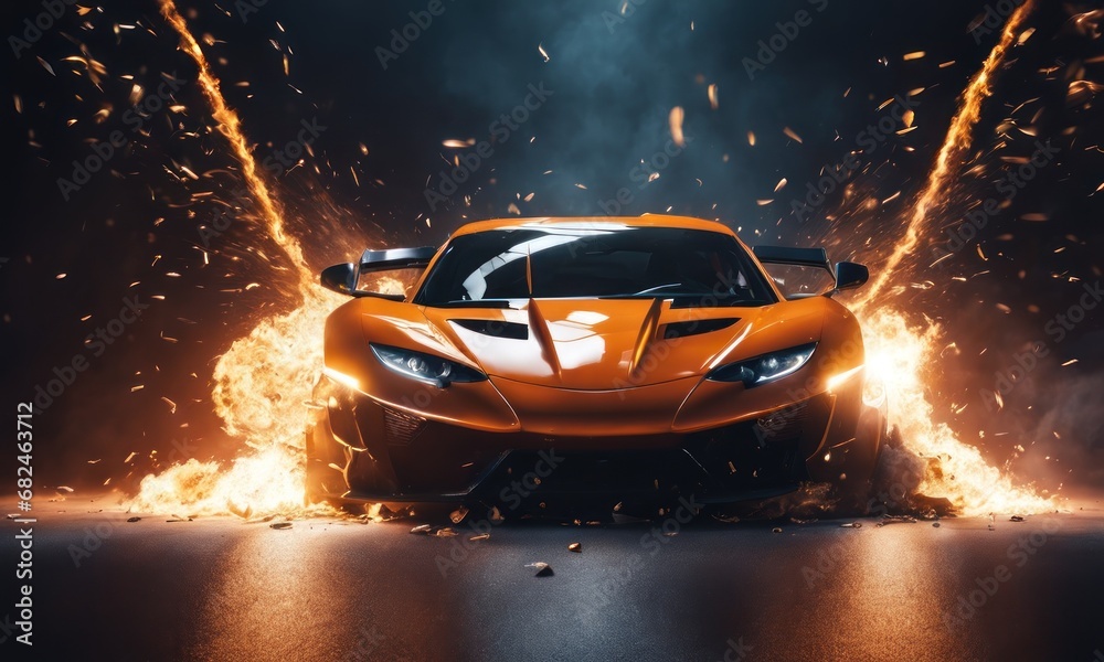 Premium car accident crash on dark background. Luxury Sport car crash ...