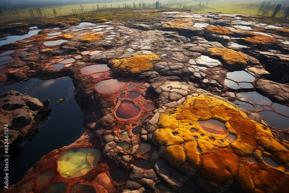 vibrant otherworldly allure of raised bog through an aerial view ...