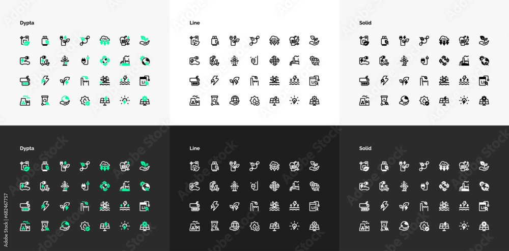 Green energy icon set. Collection of editable line icons designed to ...