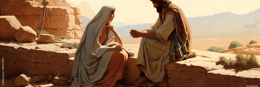 jesus' conversation with the samaritan woman at the well. AI generativ ...
