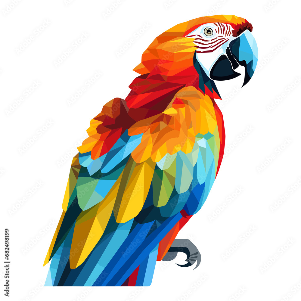 Polygonal macaw, colorful parrot bird modern geometric icon transparent ...