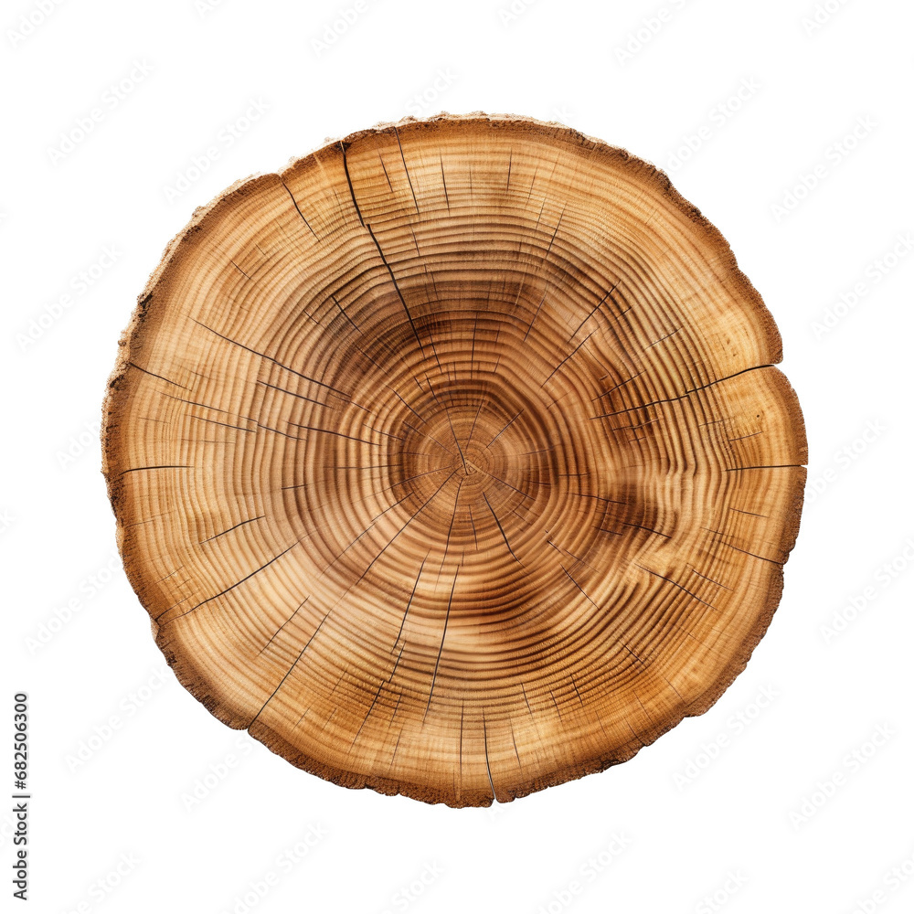 a round slab of wood in a top view, isolated and transparent PNG in a ...