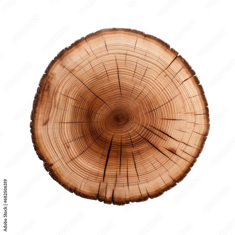 a round slab of wood in a top view, isolated and transparent PNG in a ...