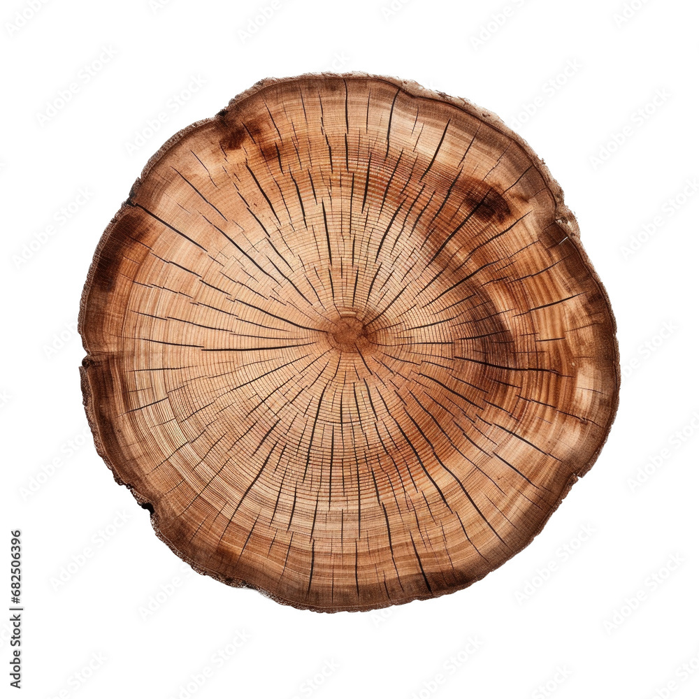 a round slab of wood in a top view, isolated and transparent PNG in a ...