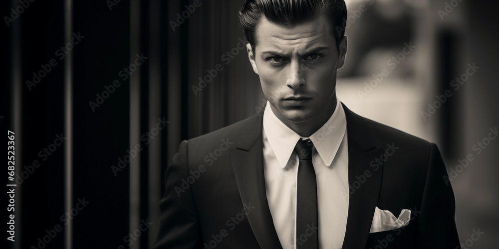 Classic Hollywood-style portrait of an actor in a vintage suit, high ...