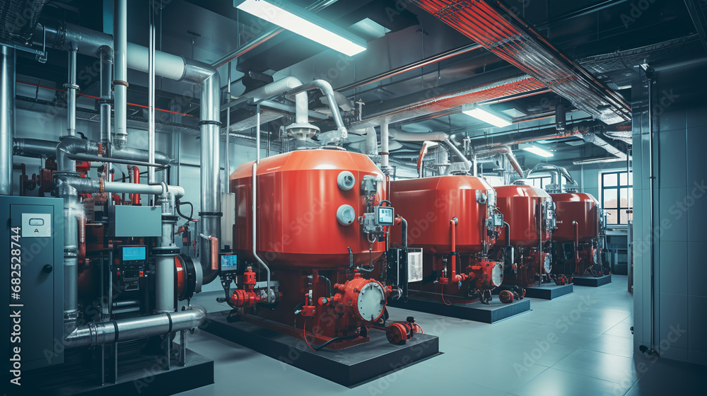 Modern boiler room with gas boilers, industrial heating. ai generative ...