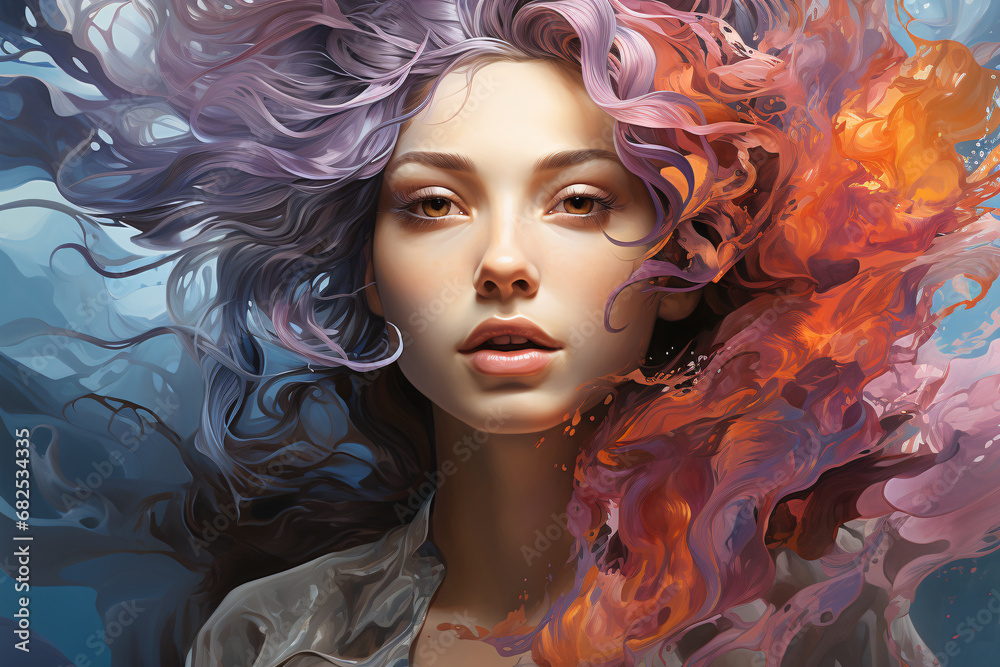 mermaid or undine. a young drowned woman, a pretty girl under the water ...