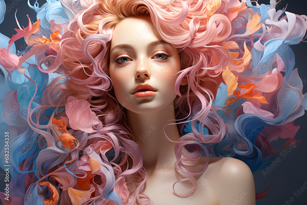 mermaid or undine. a young drowned woman, a pretty girl under the water ...